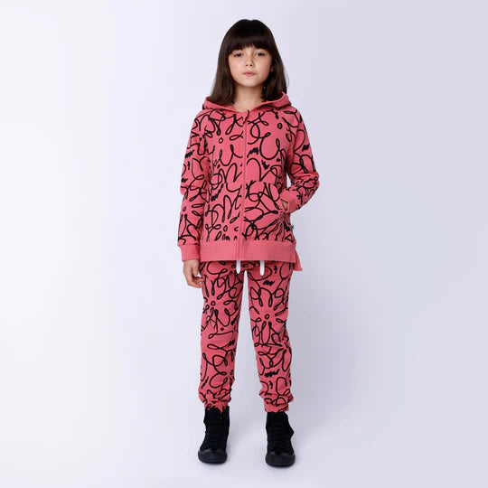 Flower Outline Furry Zip Up - Rose | Laurie Claire Kids