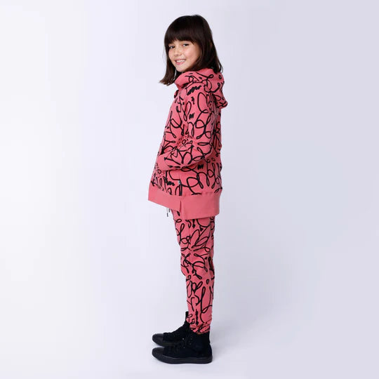 Flower Outline Furry Zip Up - Rose | Laurie Claire Kids